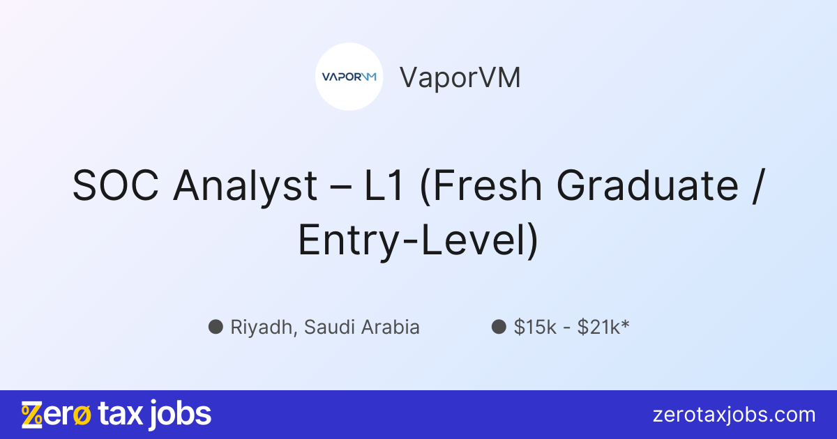 SOC Analyst – L1 (Fresh Graduate / Entry-Level) at VaporVM