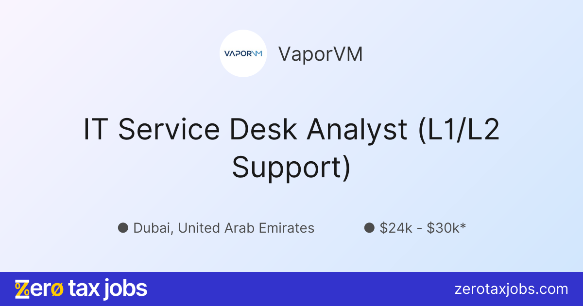 IT Service Desk Analyst (L1/L2 Support) at VaporVM